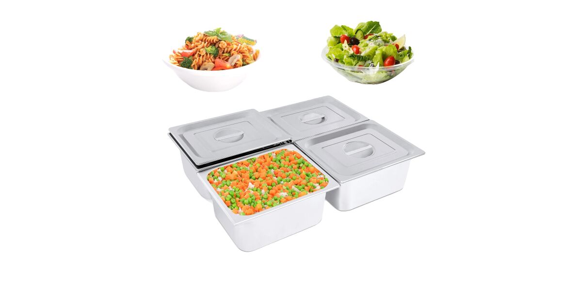 Stainless Steel Steam Table Pans, 7L Capacity, 6in Depth, Set of 4 with ...