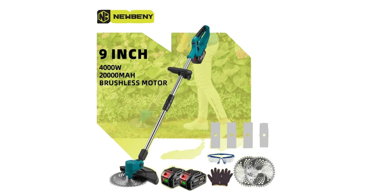 Kefe nélküli elektromos fűnyíró, 9 hüvelykes szélesség, 4000W teljesítmény, 1 akkumulátor EU ...