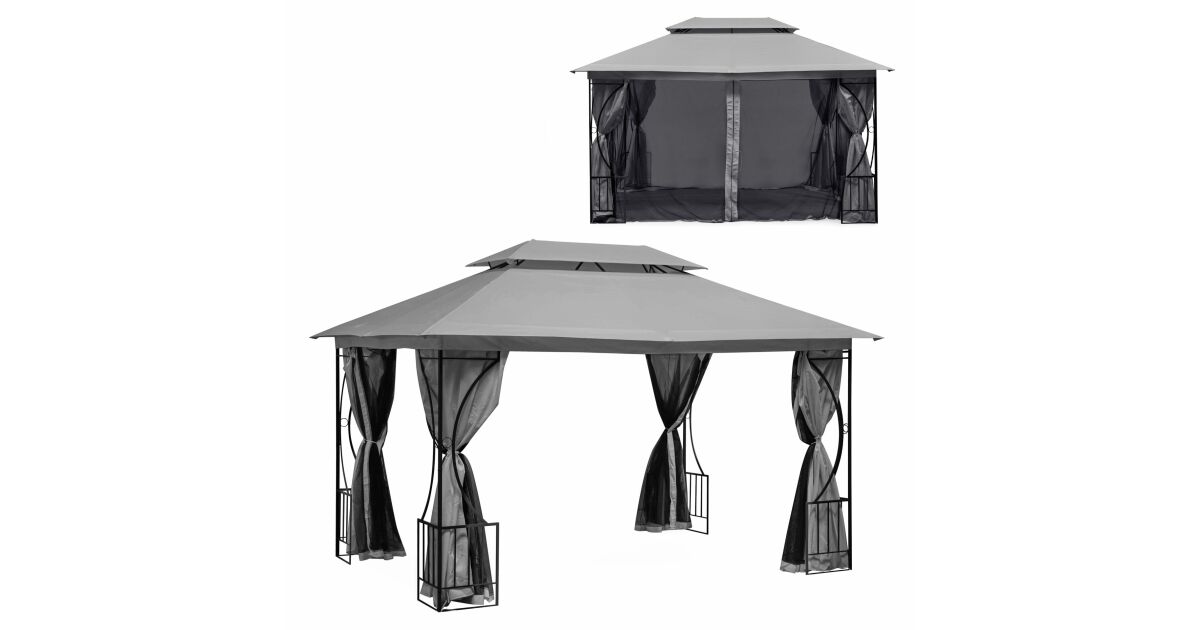 Luxus szürke kerti pavilon sátor pavilon 3x4 m szúnyoghálóval és teljes ...