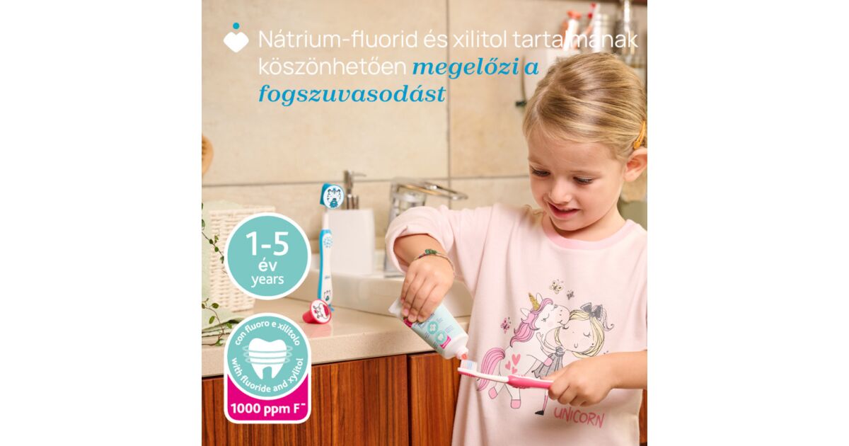 Pastă de dinți Chicco cu fluor 1000 ppm, cu aromă de căpșuni pentru 1-5 ...