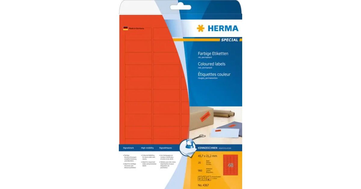 Bewertungen: HERMA Etiketten A4 rot 45,7x21,2 mm Papier matt 960 St ...