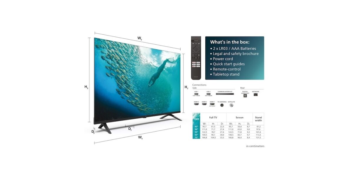 Philips LED TV 55PUS7009, 139 cm, Smart TV, 4K Ultra HD, E osztály (2024-es modell) | Pepita.hu