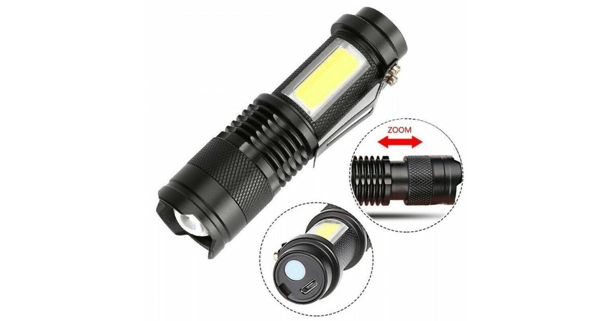 Prémium Mini LED Zseblámpa COB Oldallámpával - 2000 Lumen, Újratölthető ...