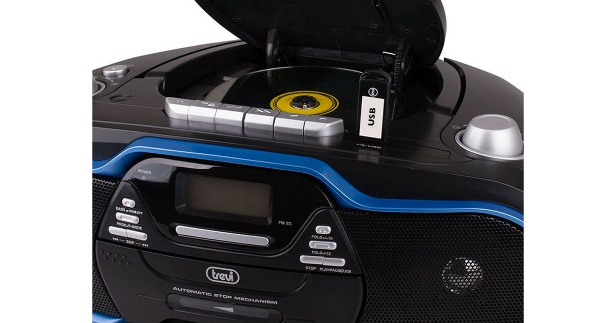 Trevi CMP 574 USB Boombox portabil Stereo CD, USB și casetofon cu radio FM digital, putere 20W ...