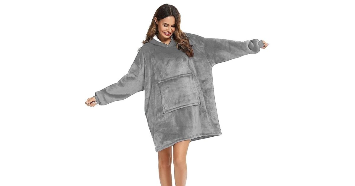 Patura cu maneci, tip hanorac lung, marime universala, din fleece ...