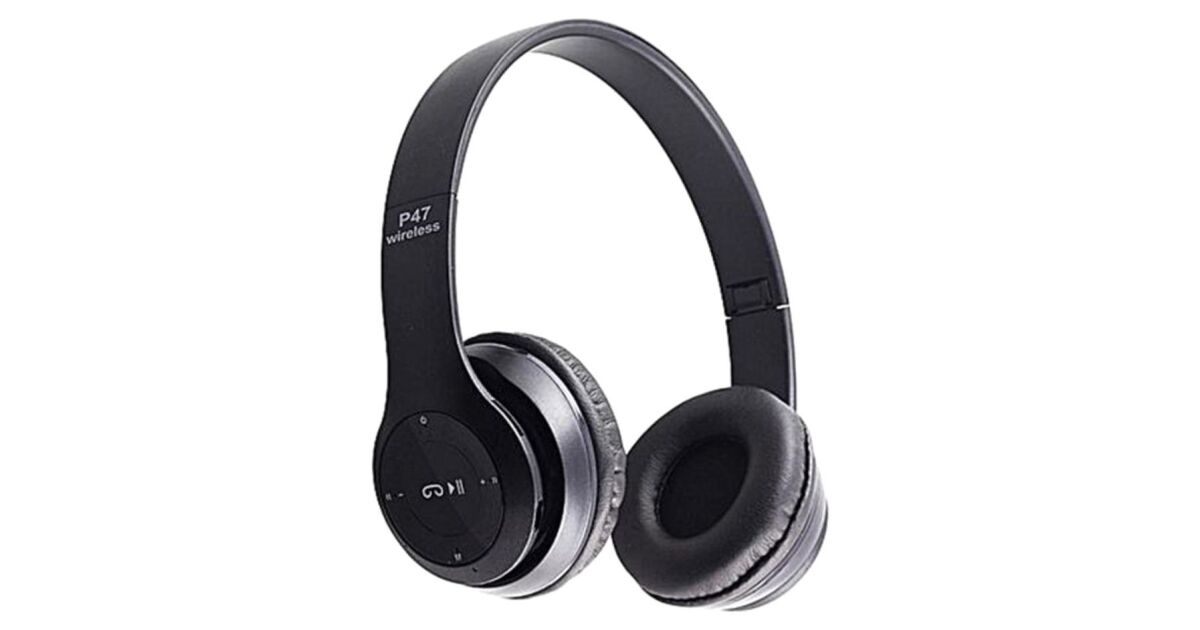 Casti fara fir P47, cu Bluetooth, pliabile, pe ureche, alb/negru ...