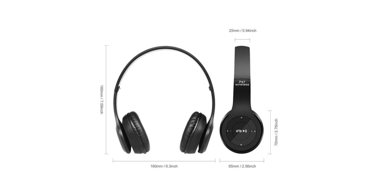 Casti fara fir P47, cu Bluetooth, pliabile, pe ureche, alb/negru ...