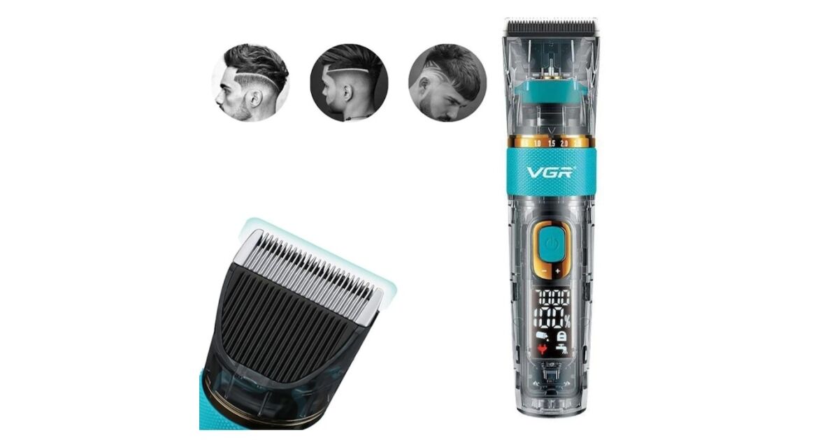 Masina de tuns cu accesorii, din metal si plastic, display LCD, 3 ...