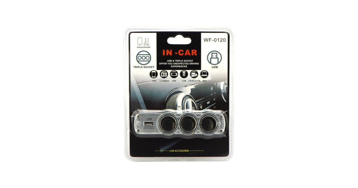 Splitter priza auto cu cablu FOXMAG24®, 3 x soclu bricheta si 1 USB ...