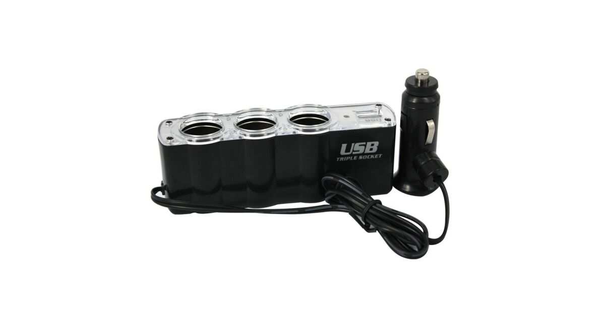 Splitter priza auto cu cablu FOXMAG24®, 3 x soclu bricheta si 1 USB ...
