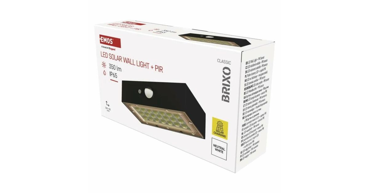 EMOS LED SOLAR lámpatest BRIXO PIR, 350lm IP65 természetes fehér ...