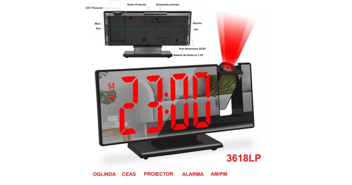Digitális LED Tüköróra Piros, Projekció, Ébresztő és Naptár | Pepita.hu