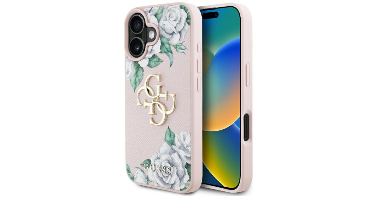 Guess Grained Roses Big 4G logós iPhone 16 tok - rózsaszín | Pepita.hu