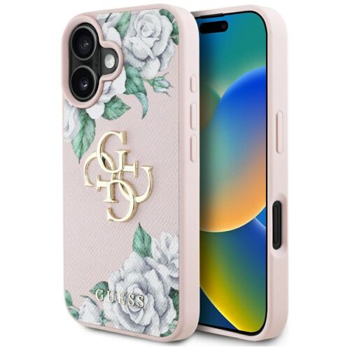 Guess Grained Roses Big 4G logós iPhone 16 tok - rózsaszín | Pepita.hu