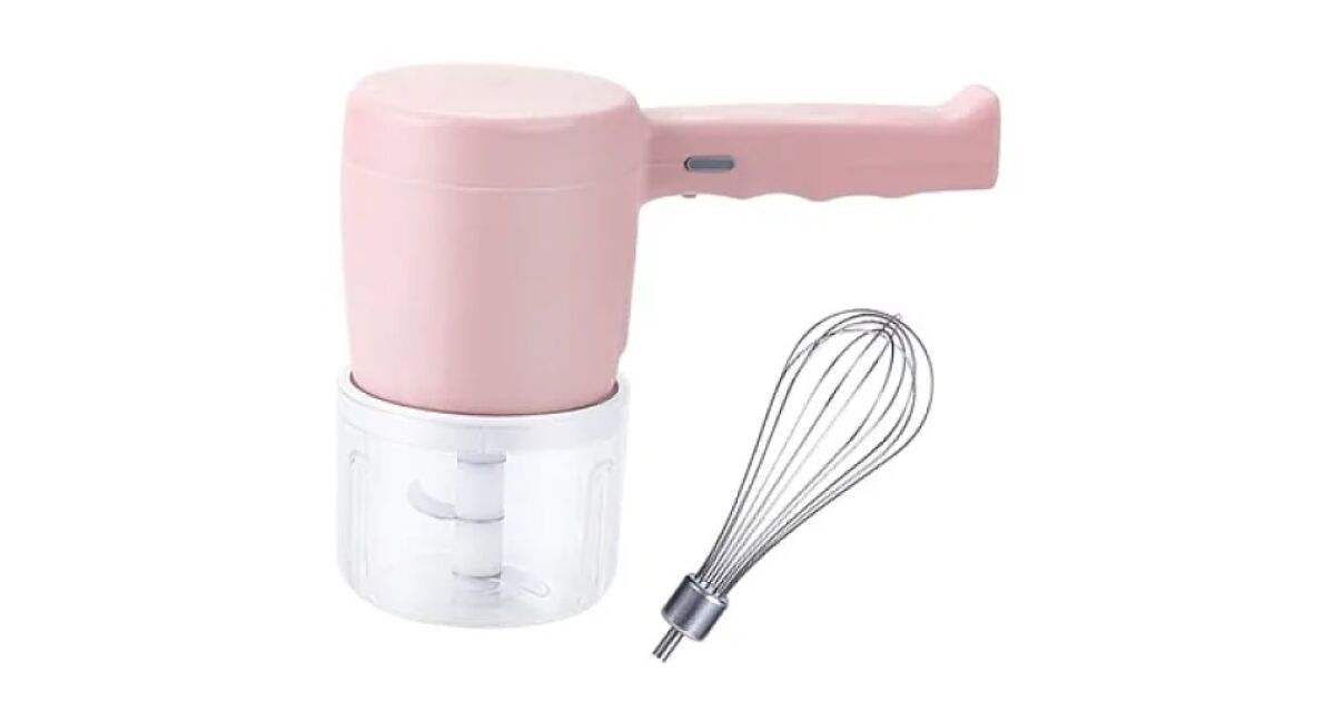 Mixer portabil, fara fir, cu 3 functii, cu bol de plastic, roz | Pepita.com
