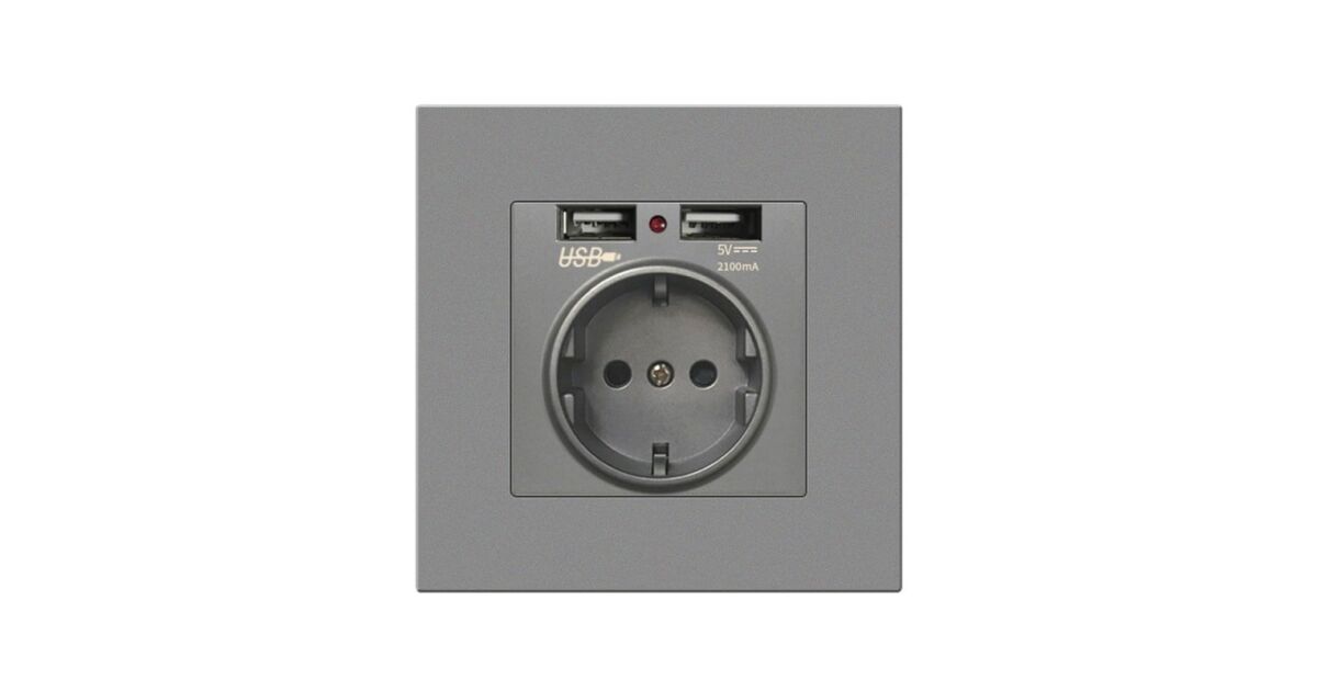 Techstar® TS-PC Wall Socket with 2 USB Ports, 110-250V, 16A, Fire ...