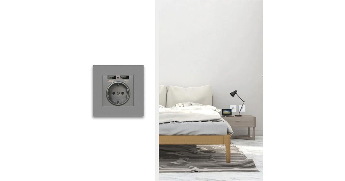 Techstar® TS-PC Wall Socket with 2 USB Ports, 110-250V, 16A, Fire ...