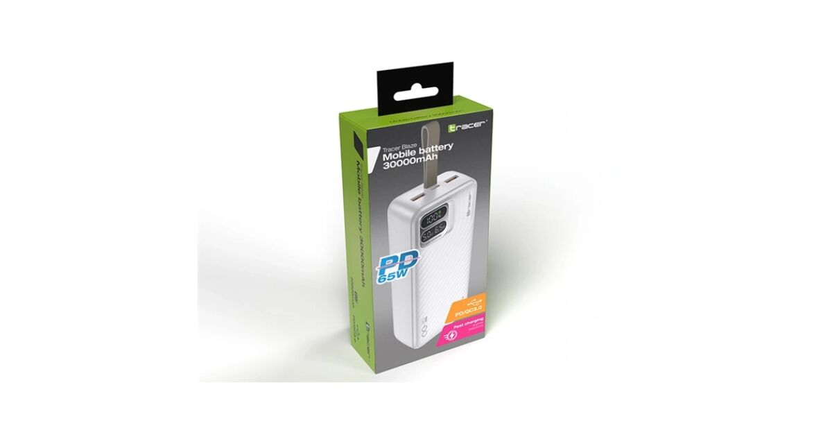 Tracer Blaze, 30 000 mAh, PD 65W, Quick Charge 3.0, USB Typ-C, Weiß ...