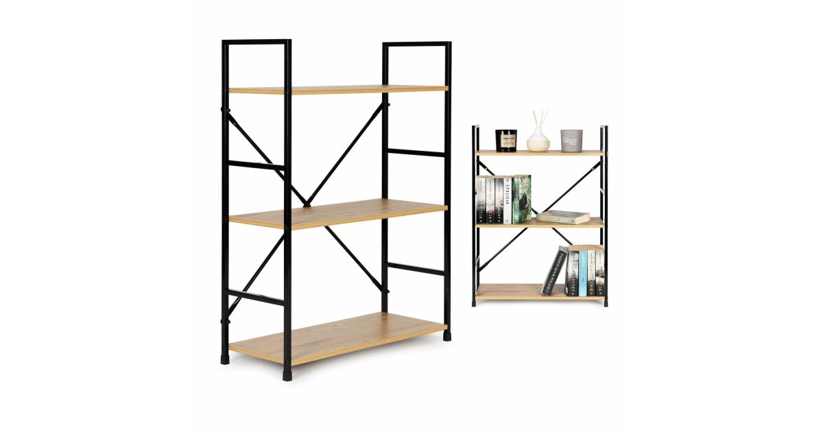 Széles fa polc fém kerettel LOFT stílusban, 3 polc ModernHome | Pepita.hu