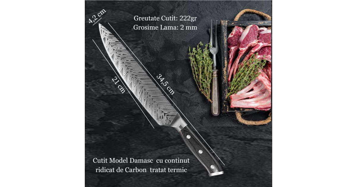 Cutit Profesional de bucatarie model Damasc, Koken, Lama de 21cm, otel ...