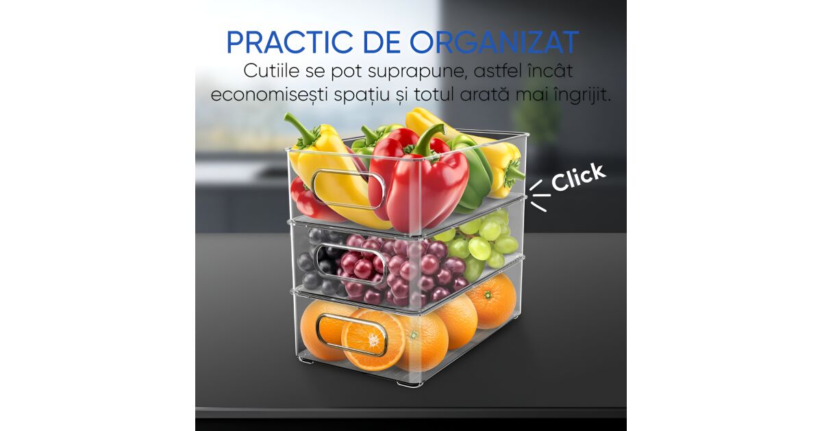 Set 2 Cutii depozitare Koken, Organizator pentru frigider, birou, pot ...