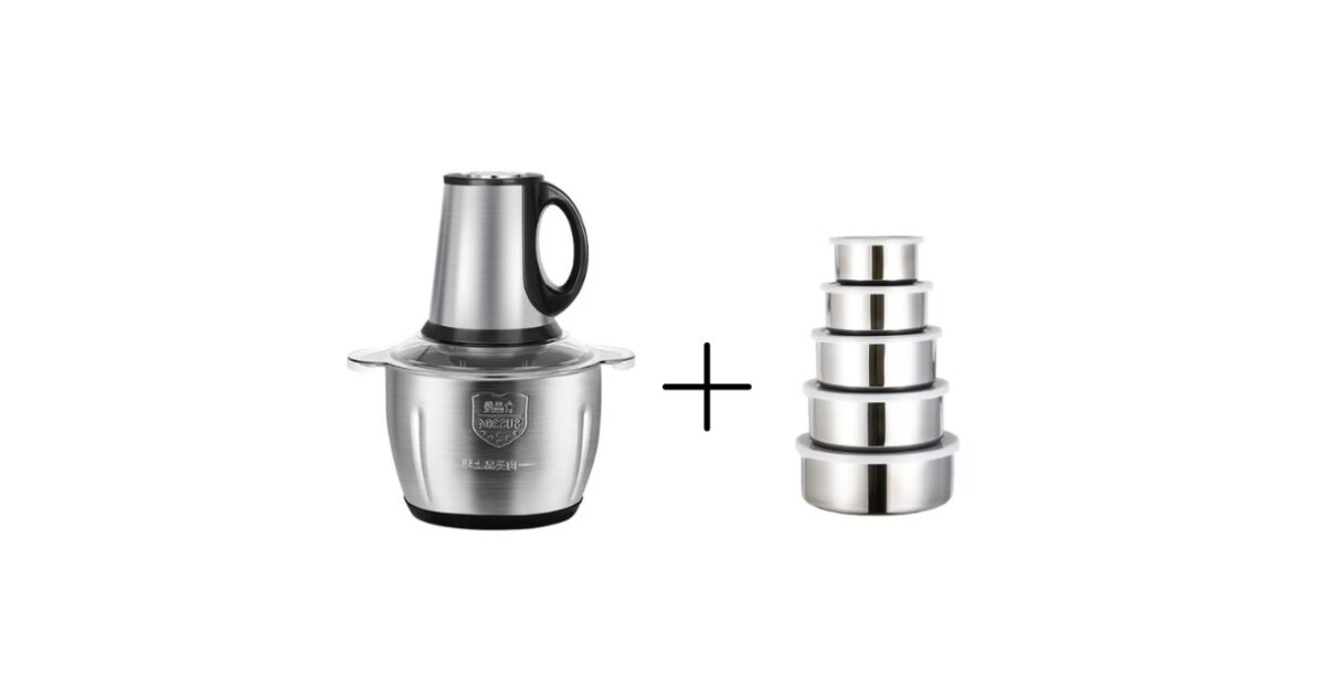 Tocator electric, inox, 4 lame din otel inoxidabil, recipient din inox ...