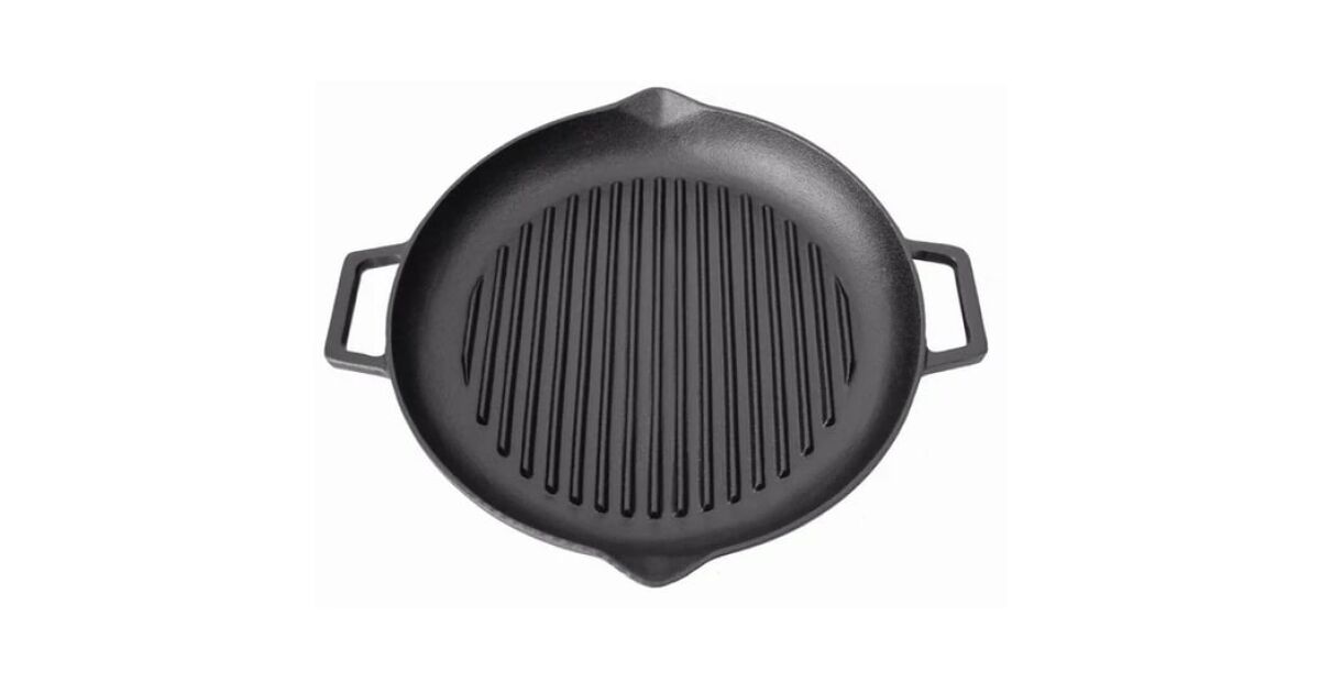 Placa grill BBQ rotunda 31cm cu 2 guri de scurgere, fonta Perfect Home ...