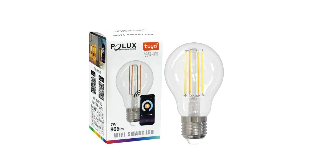 Bec Smart LED 7W(60W) Polux, A60, E27, Wi-Fi, 806 lm, 2700K–6500K ...