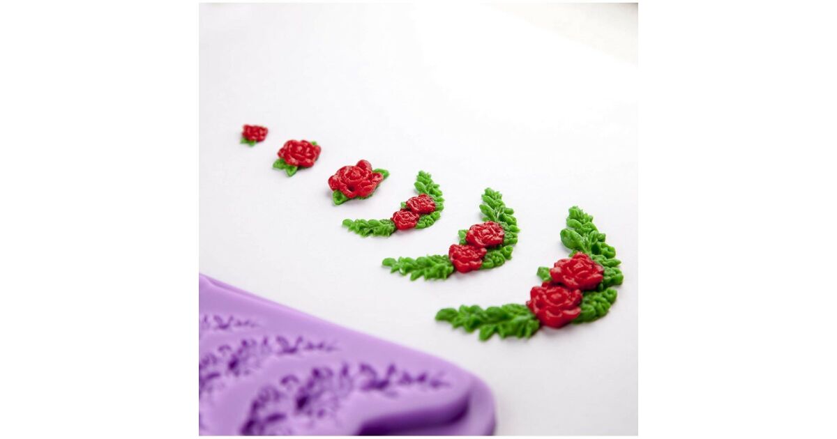 Rózsa fondant forma, 6 részes rózsalevéllel, szilikon, 8,3×14,3 cm ...