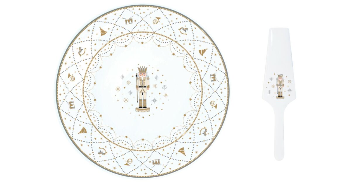 Royal Nutcracker karácsonyi porcelán tortatál lapáttal, díszdobozban ...