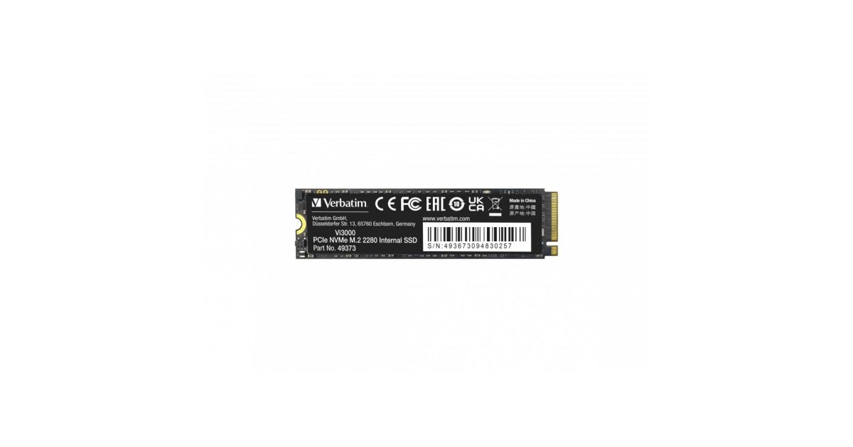 Verbatim Vi3000 PCIe NVMe M.2 SSD 256GB PCI Express 3.0 (verbatim49373 ...
