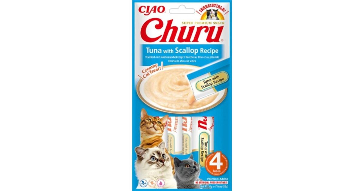 Inaba Cat Churu Piure - ton cu scoici Saint-Jacques 4 x 14 g | Pepita.com