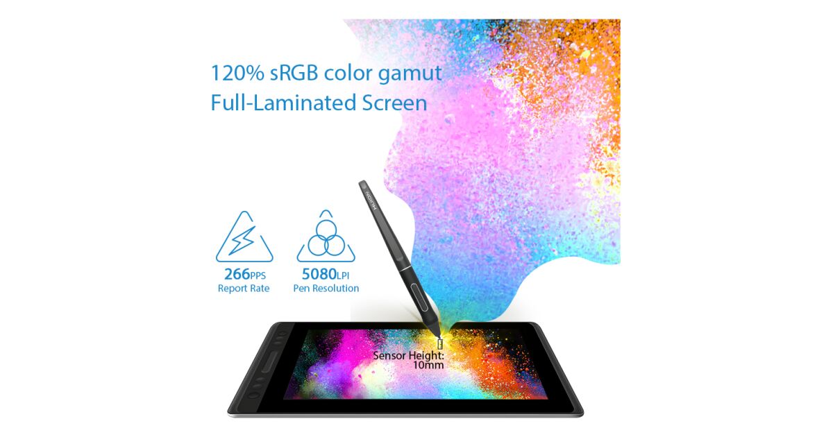 Graphics Tablet, 13.3 Inch Full Laminated Screen, 120% sRGB Color Gamut ...