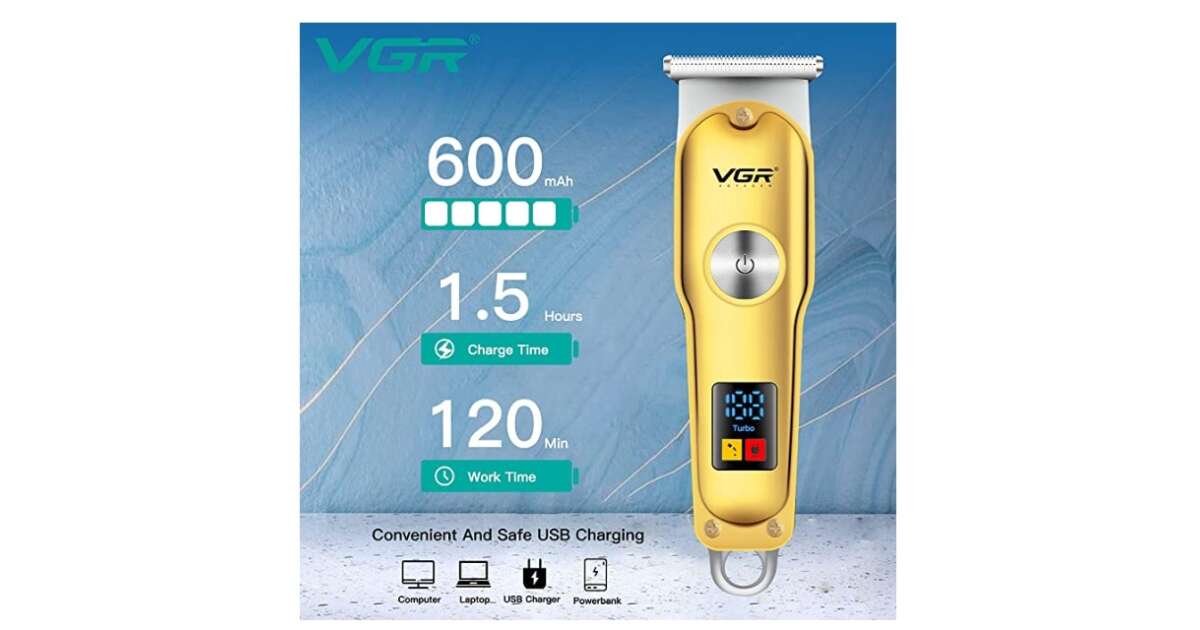 VGR V-290 professzionális hajvágó LED kijelzővel, arany | Pepita.hu