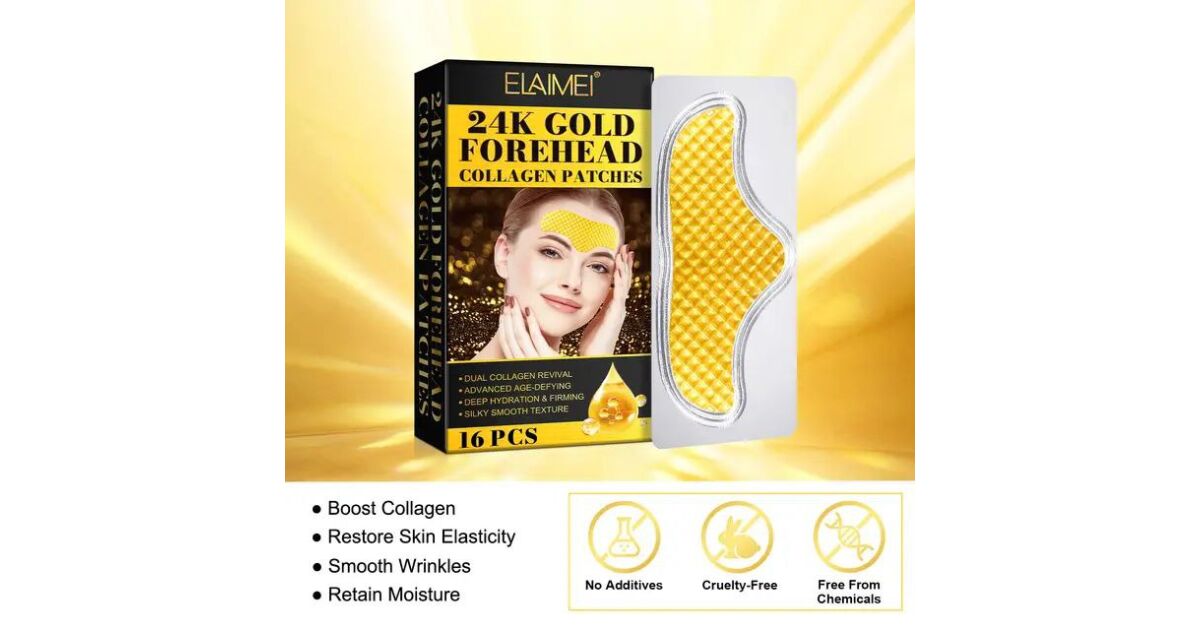 Plasturi pentru Frunte cu Colagen si Aur 24K Elaimei, 16 bucati, Anti ...