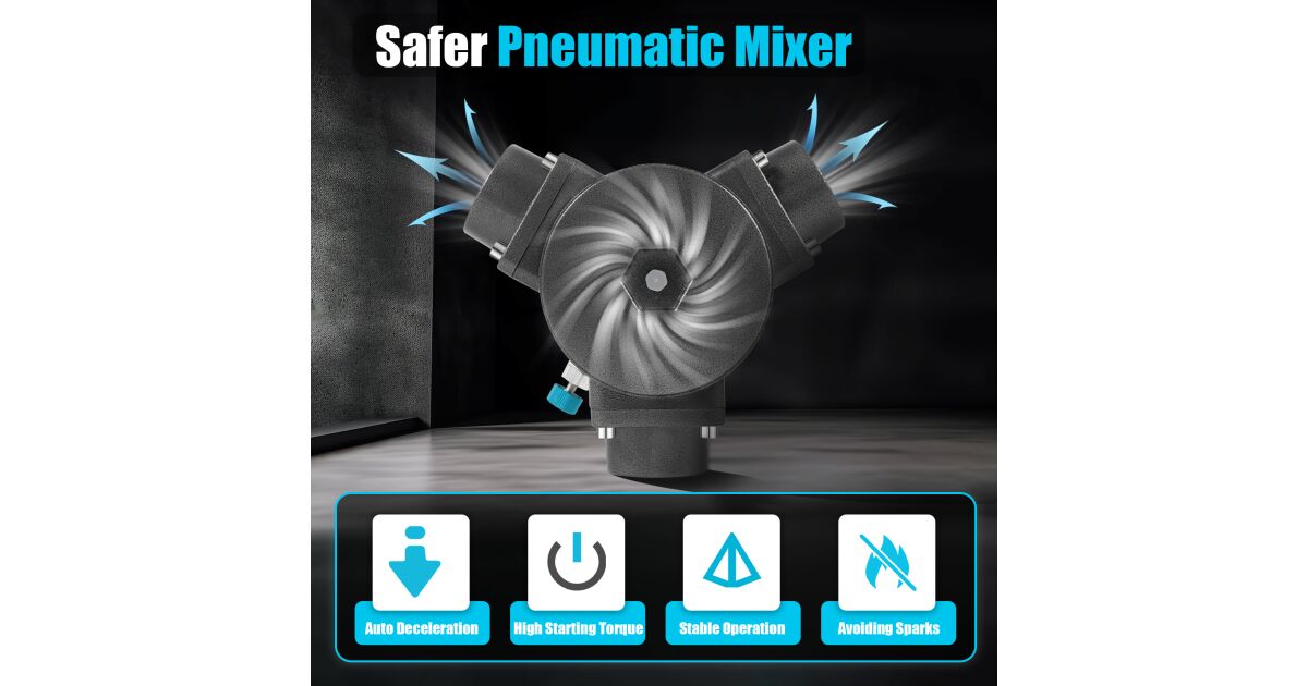 50 Gallon Pneumatic Mixer, High Efficiency 1/2 HP Power, Uniform Mixing ...