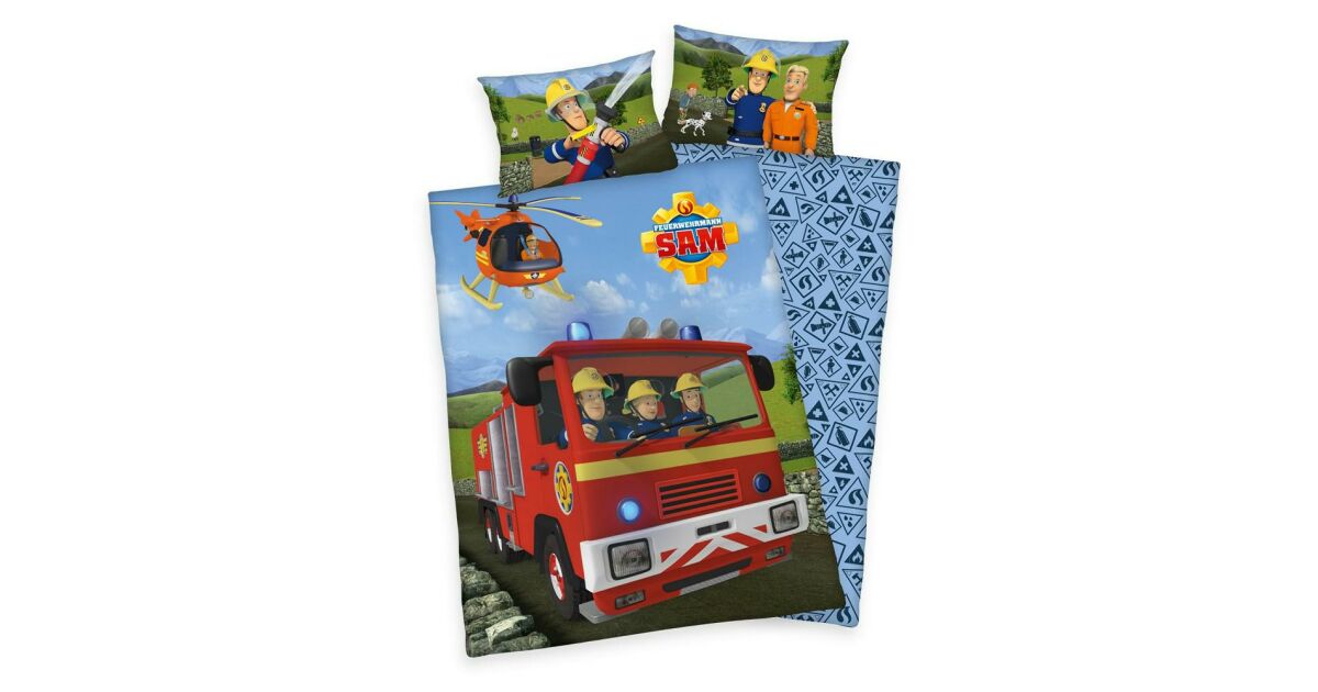 Pamut ágynemű 100x135 Fireman Sam kék piros gyerekágynemű H23 | Pepita.hu