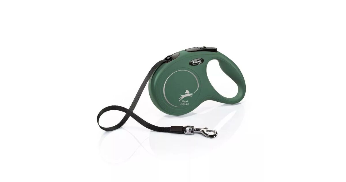 Flexi New Classic Lesă retractabilă tip bandă M 5m verde măsliniu ...