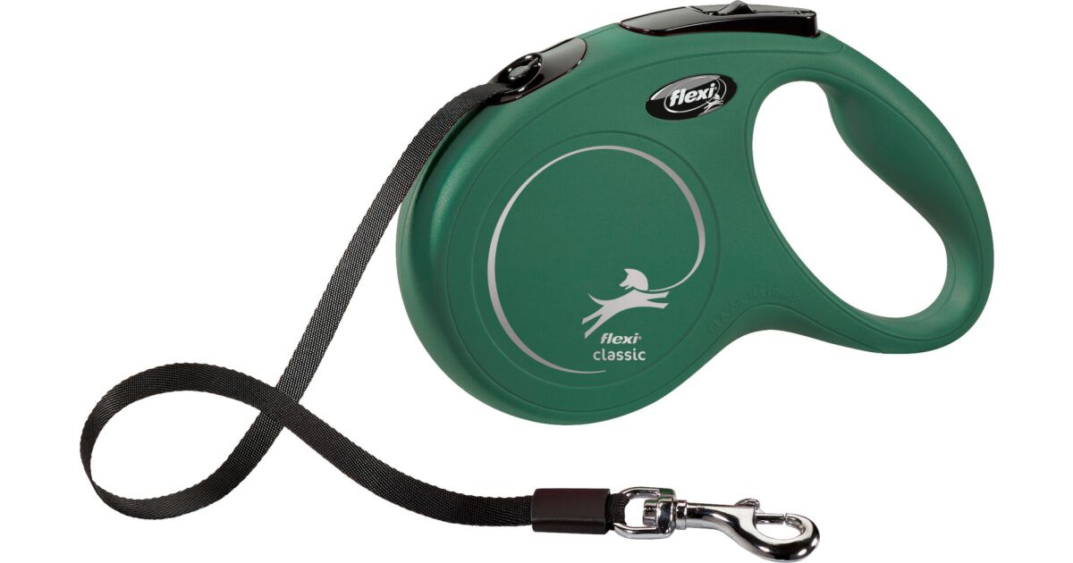 Flexi New Classic Lesă retractabilă tip bandă M 5m verde măsliniu ...