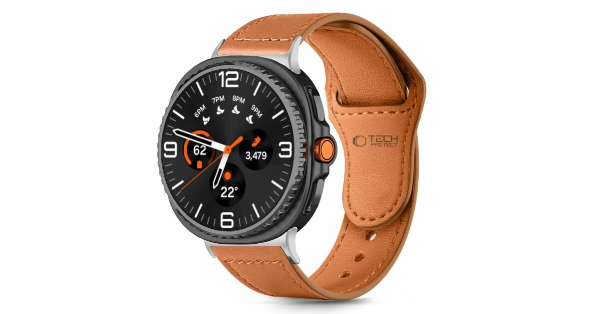 Samsung Galaxy Watch 8 / 8 Classic (40/44/46 mm) okosóra szíj - TECH-PROTECT Leather barna bőr ...