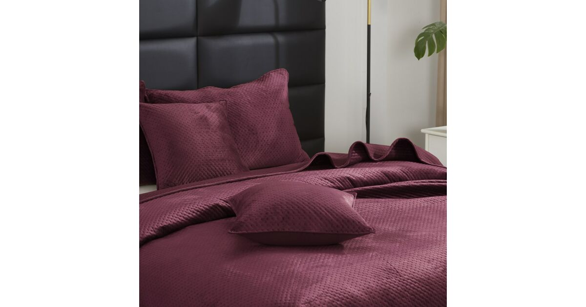 Pătură din velur pentru pat 160x220 Maya bordo cu cruci geometrice I24 ...