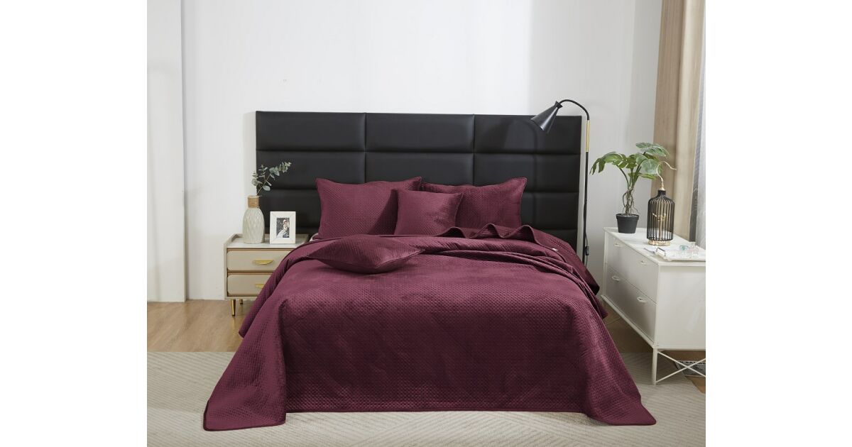 Pătură din velur pentru pat 160x220 Maya bordo cu cruci geometrice I24 ...