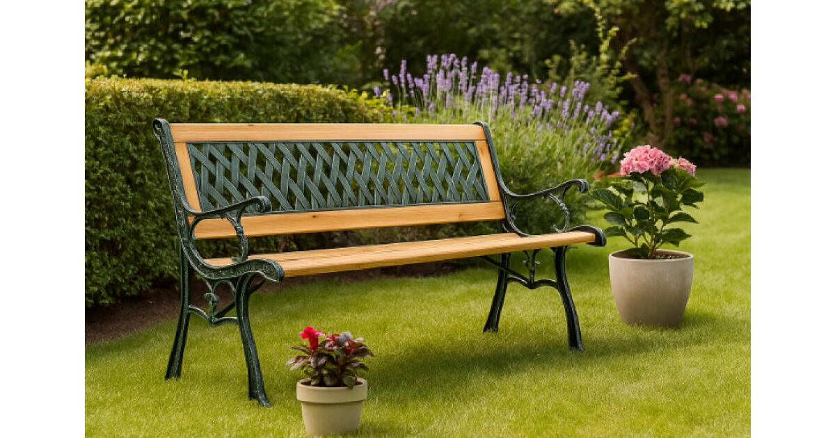 Banca de gradina din lemn cu spatar, Lean, design elegant, lemn de ...