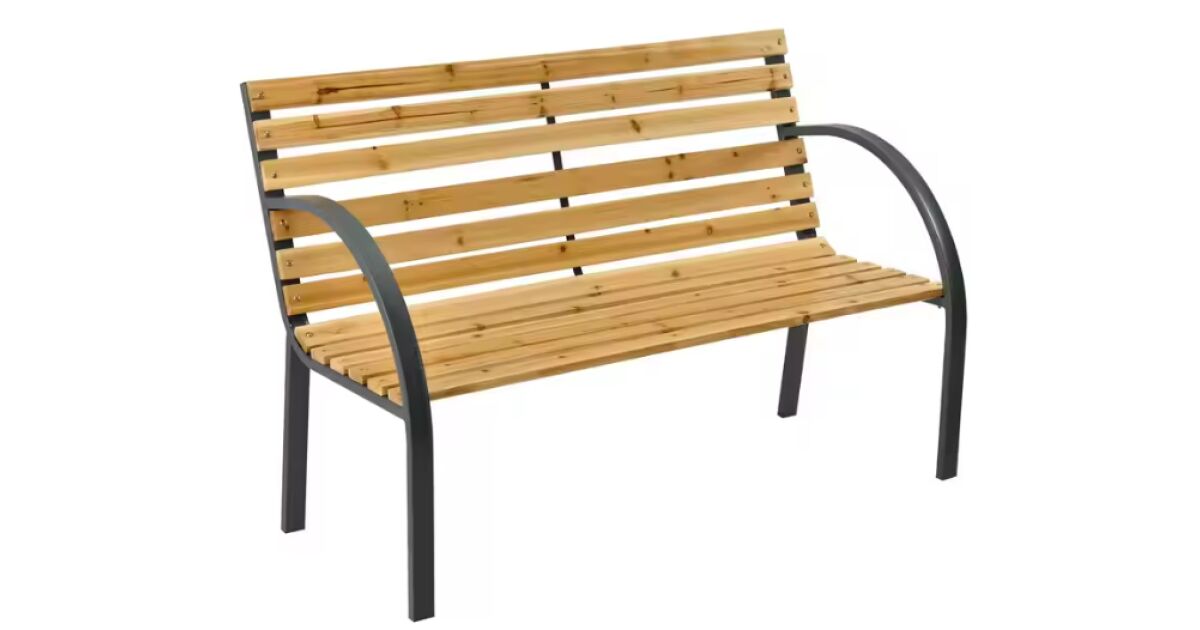 Banca de gradina din lemn cu spatar, Lean, design elegant, metalica ...