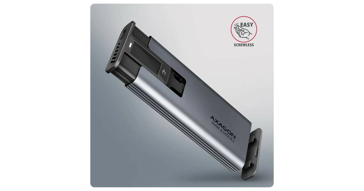 Externý box Axagon EEM2-SD2 DISPLAY USB-C 10 Gbps M.2 NVMe a SATA SSD ...