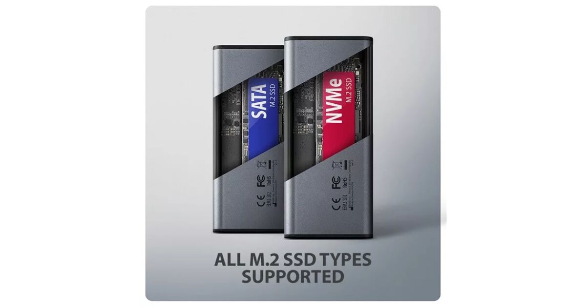 Externý box Axagon EEM2-SD2 DISPLAY USB-C 10 Gbps M.2 NVMe a SATA SSD ...