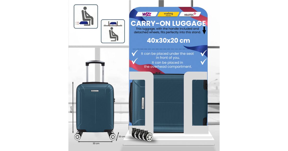 Troler cabina avion Quasar & Co.®, 40x30x20cm, bagaj de mana, troller ...