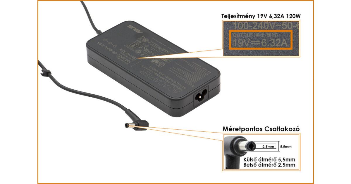 Asus N751 N751JM 19V 6,3A 120W-os gyári új Laptop töltő | Pepita.hu