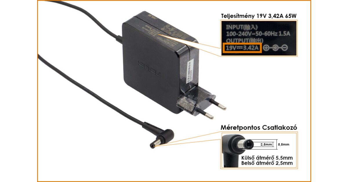 Asus X52 X52SR-AP070C 19V 3,42A 65W-os gyári új Laptop töltő | Pepita.hu
