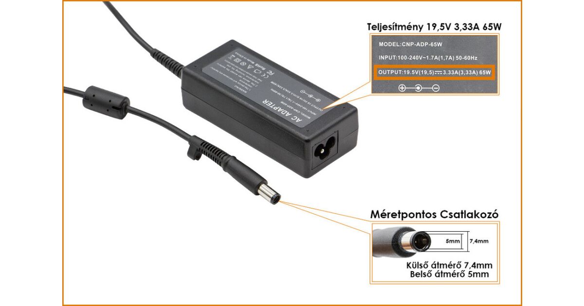 HP Compaq nx nx6315 19V 3,33A 65W-os új, gyárival megegyező minőségű ...